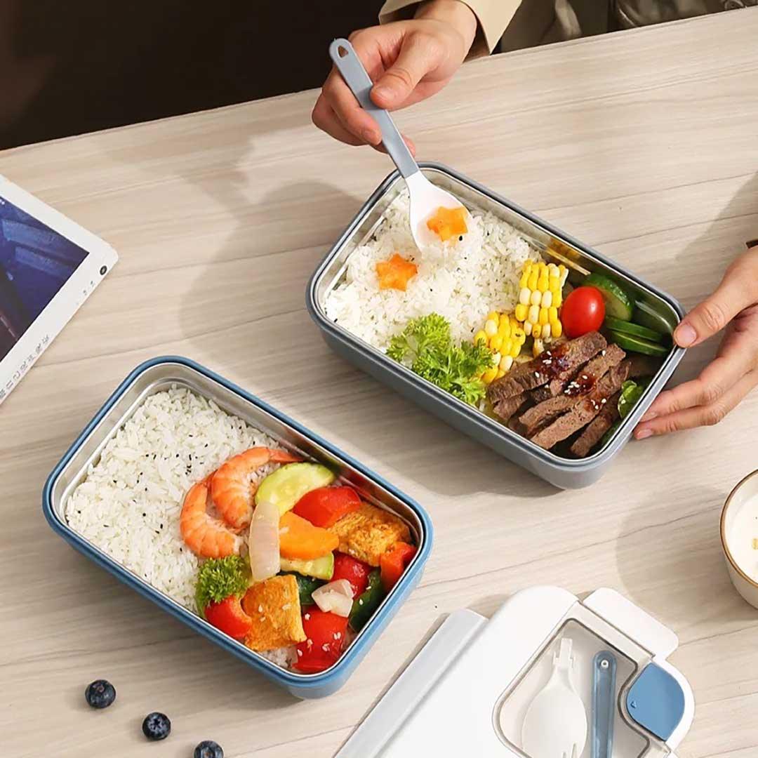 Stainless Steel Lunch Box with Two Compartments and Spoon Hermetic Pac ...